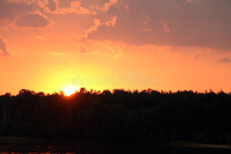Thunderclouds Sunset Forest Lake Stock Image - Image of river, cloud ...