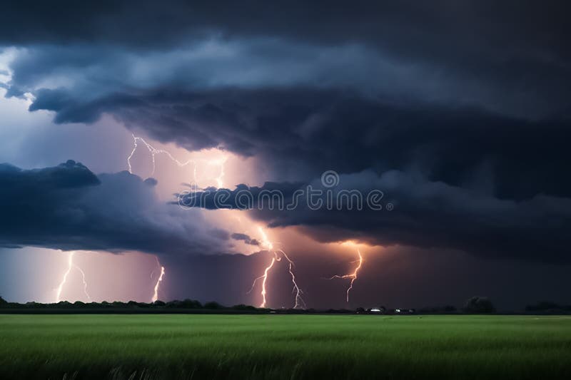 Thunderclouds with Thunderstorm Tornado Countryside Cumulonimbus Stock ...