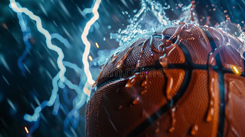 Thunderous Basketball in the Rain - a Basketball is Captured in a ...