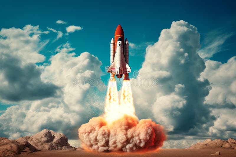 Thunderous Rocket Taking Off Moon with Fire Jet. Generate Ai Stock ...