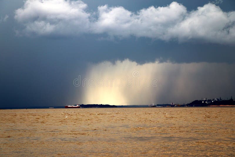 Thunderstorm on the Amazon River - Amazon, Brazil Stock Image - Image ...