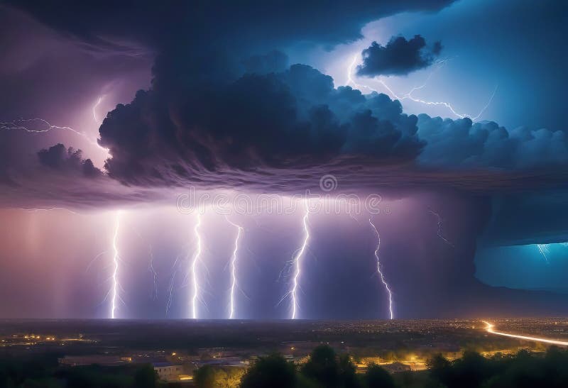 A Thunderstorm with Beautiful Bright Lightning, a Strong Storm with ...