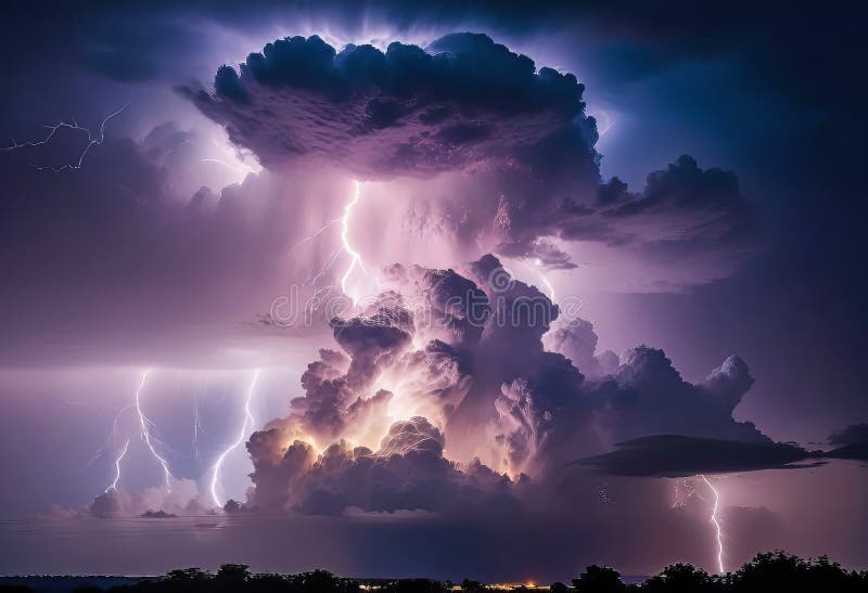 A Thunderstorm with Beautiful Bright Lightning, a Strong Storm with ...