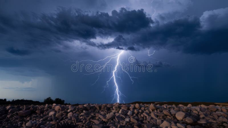 Thunderstorm with a Black and White Lightning Bolt Stock Illustration ...