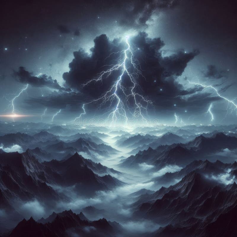 Thunderstorm with a Black and White Lightning Bolt Stock Illustration ...