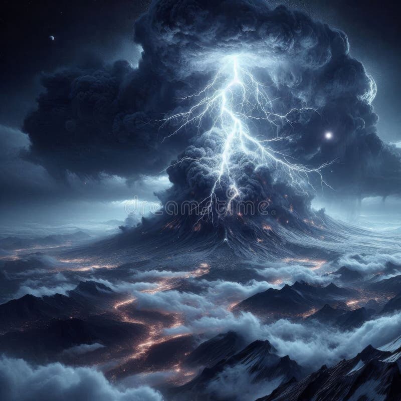 Thunderstorm with a Black and White Lightning Bolt Stock Illustration ...