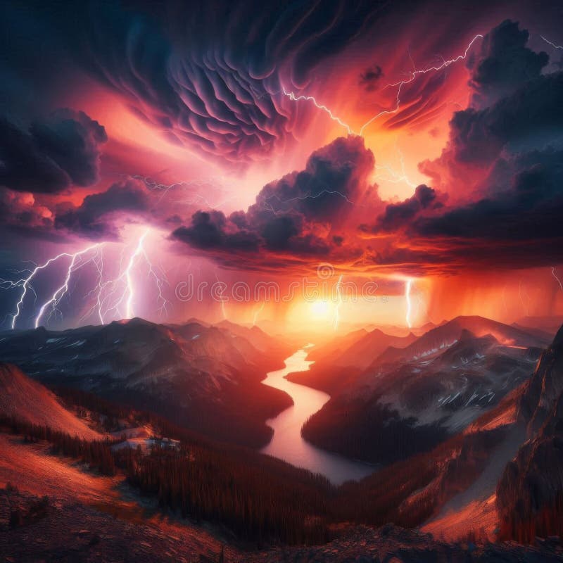 Thunderstorm Brewing after Sunset, Lightning Strikes before Rain in ...