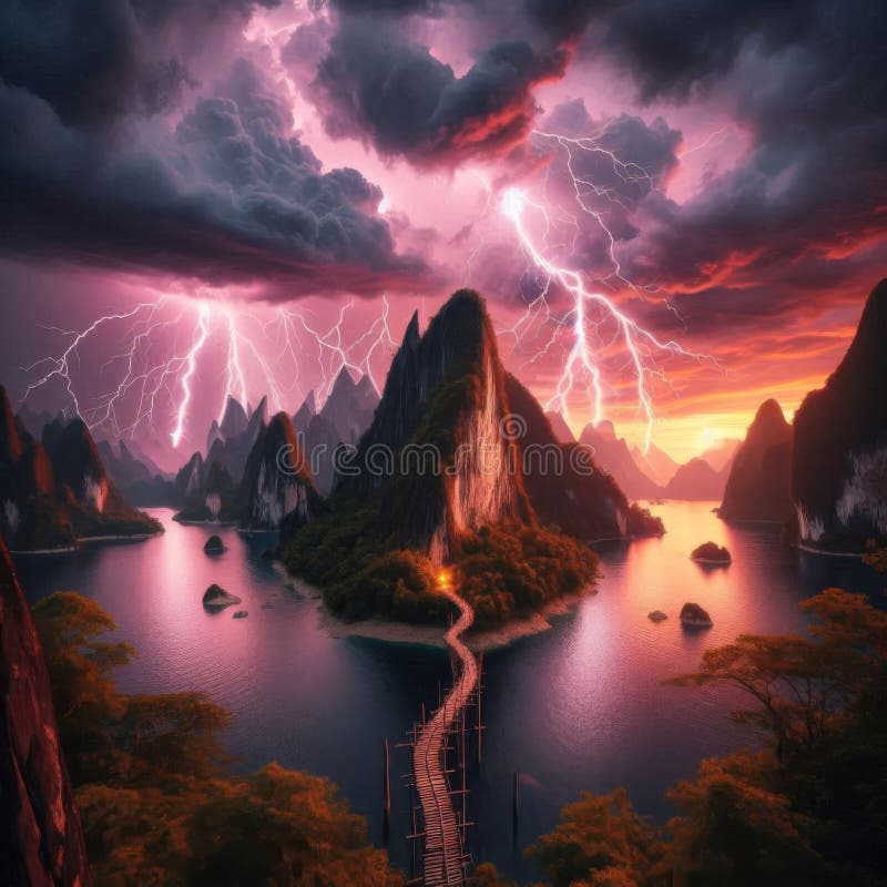 Thunderstorm Brewing after Sunset, Lightning Strikes before Rain in ...