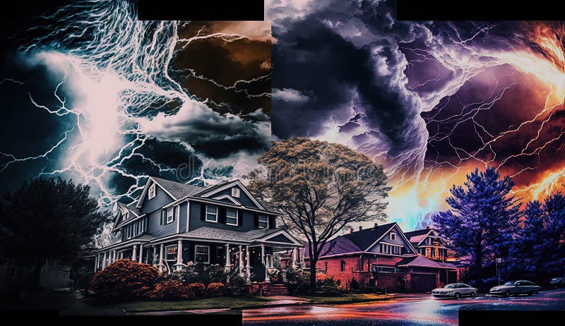 Thunderstorm Chaos Collage stock illustration. Illustration of series ...