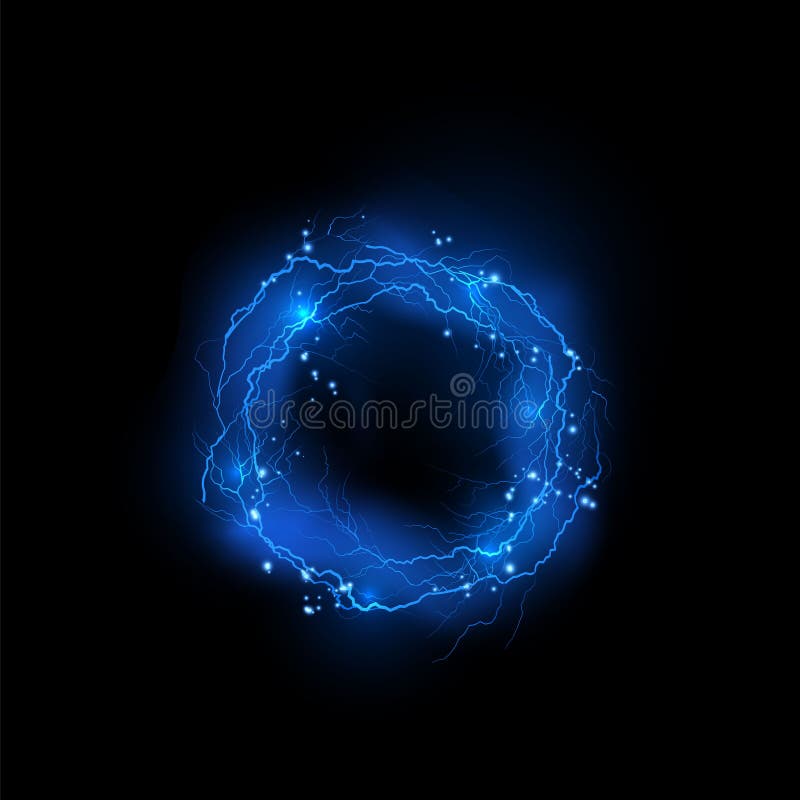Vector Illustration with Circle of Lightning and Glowing Particles on ...