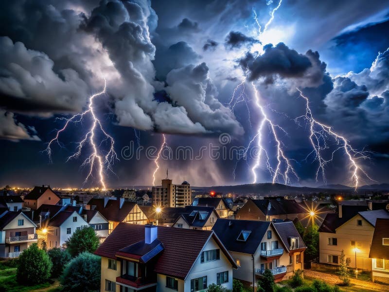 A Thunderstorm in the City, Big Lightening Stock Photo - Image of cloud ...