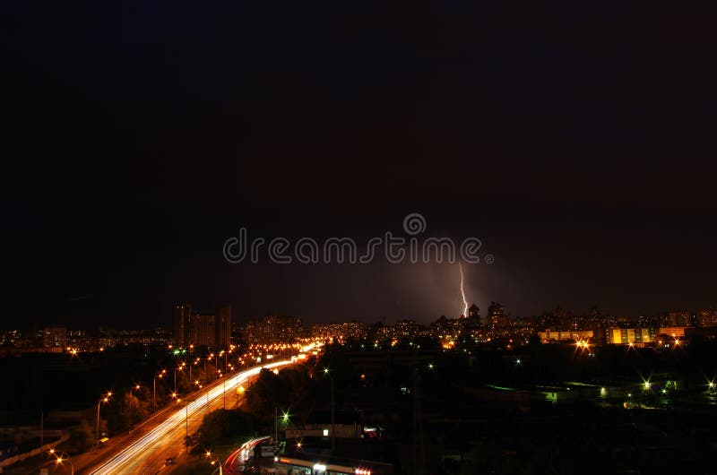 Thunderstorm in the city stock photo. Image of connection - 40978290