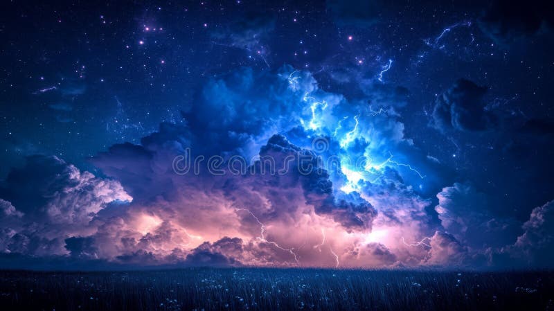 Thunderstorm Clouds with Lightning and Stars Stock Illustration ...
