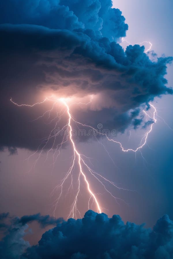 Thunderstorm with Dramatic Lightning and Clouds. Stock Image - Image of ...