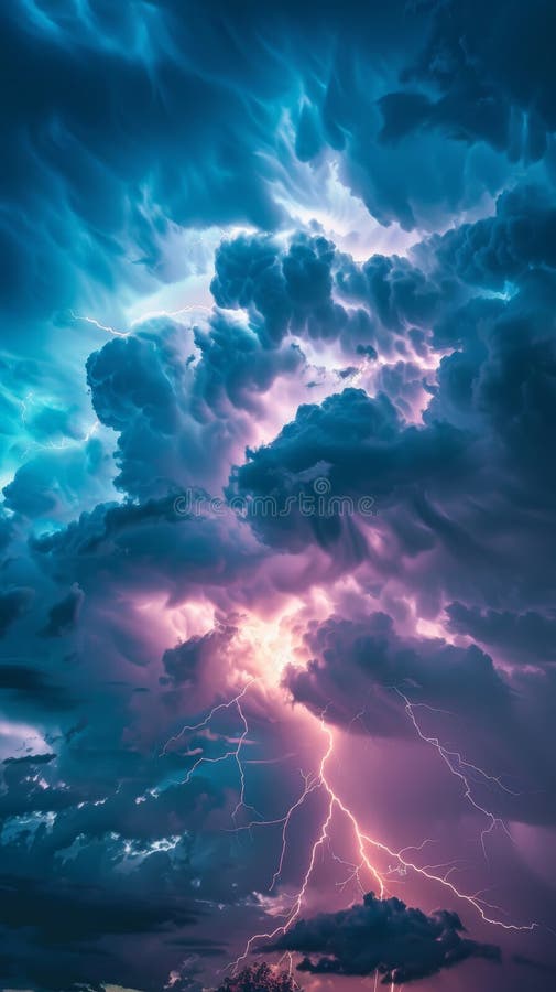 Lightning Storm with Striking Bolt Against Dramatic Sky, Nature Power ...