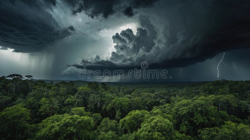 Thunderstorm in the Forest. Forest during a Thunderstorm. Stormy ...