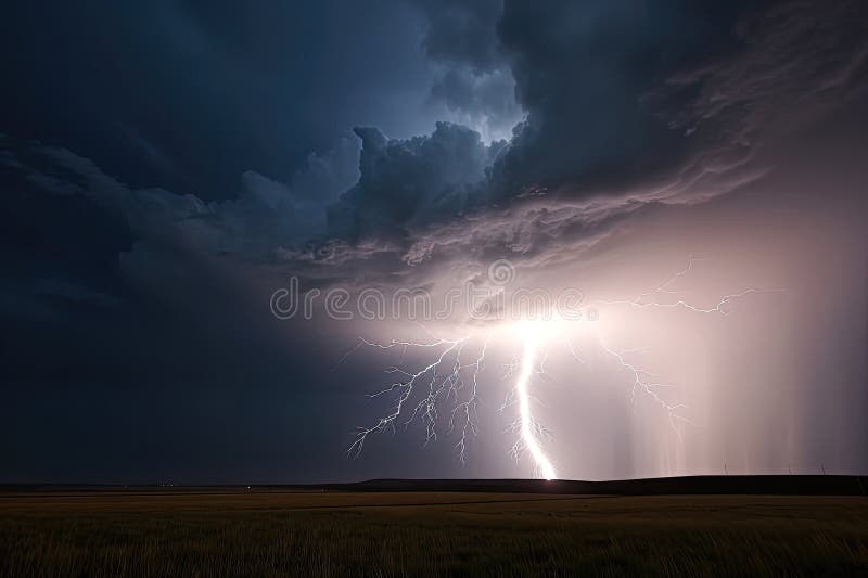 Thunderstorm on the Horizon with Forked Lightning and Dramatic Clouds ...