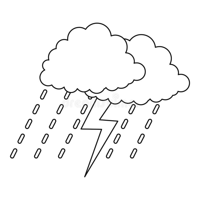 Outline Thunderstorm Clouds Vector Icon. Isolated Black Simple Line ...