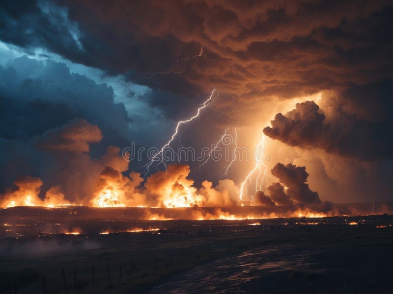 Thunderstorm Ignites a Wildfire. a Dramatic Display of Natures Power ...