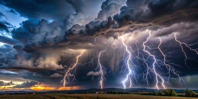 Thunderstorm with Lightning and Dark Clouds Stock Illustration ...