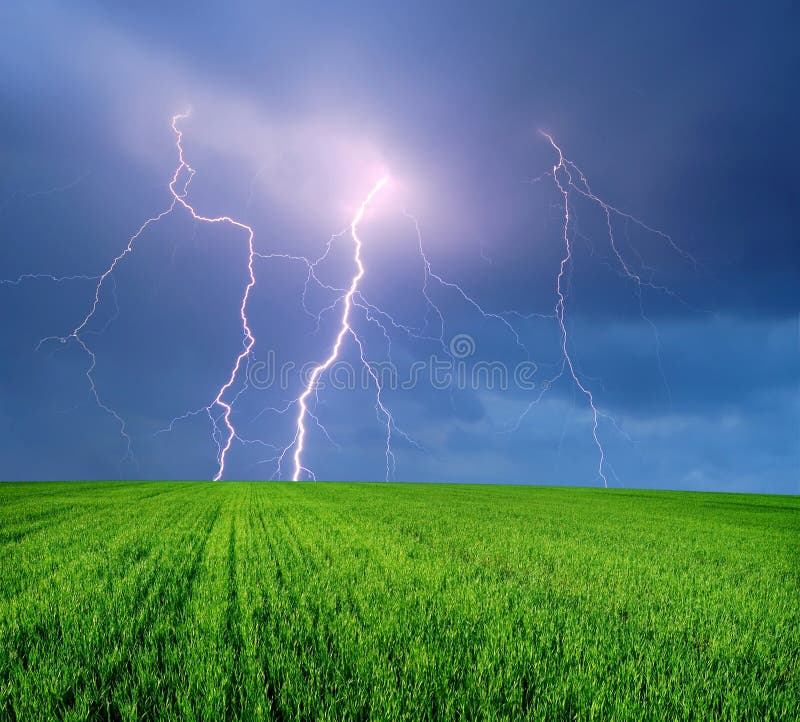 Thunderstorm with Lightning in the Field Stock Image - Image of force ...