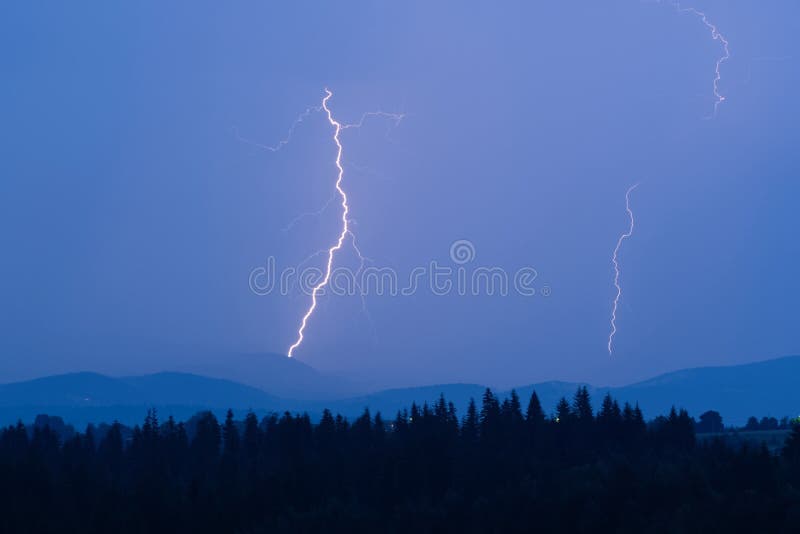 Thunderstorm with Lightning on the Mountain Stock Image - Image of ...