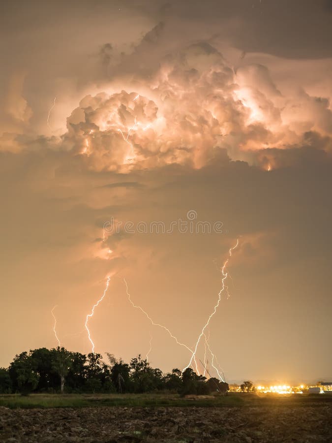 Thunderstorm and Lightning at Night Stock Image - Image of powerful ...