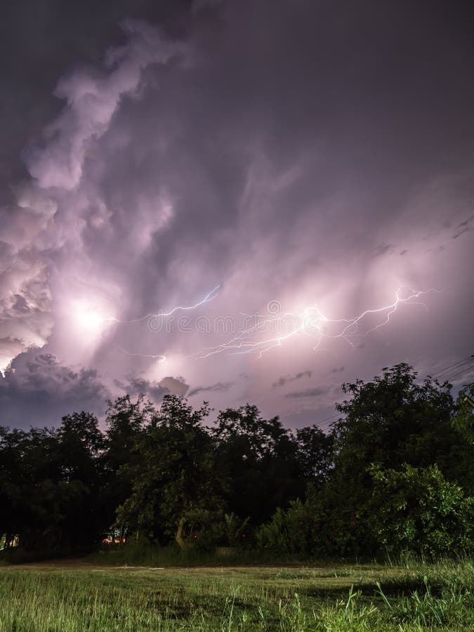 Thunderstorm and Lightning at Night Stock Photo - Image of cilmate ...