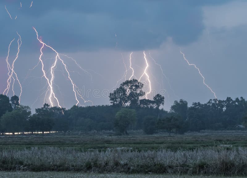 Thunderstorm and Lightning at Night Stock Image - Image of rainy, power ...