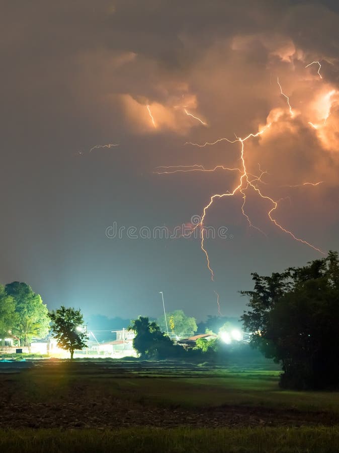 Thunderstorm and Lightning at Night Stock Image - Image of season ...