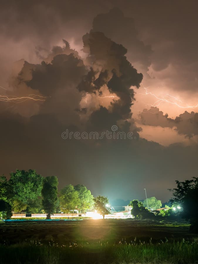 Thunderstorm and Lightning at Night Stock Image - Image of white ...