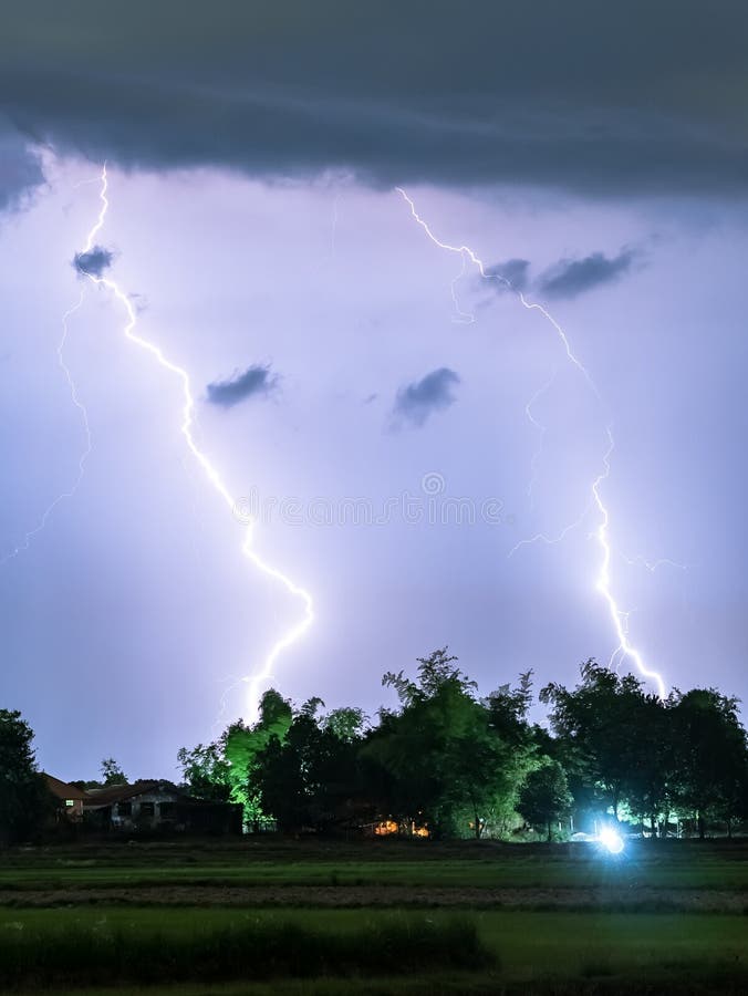 Thunderstorm and Lightning at Night Stock Photo - Image of powerful ...
