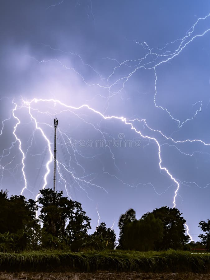 Thunderstorm and Lightning at Night Stock Image - Image of energy ...
