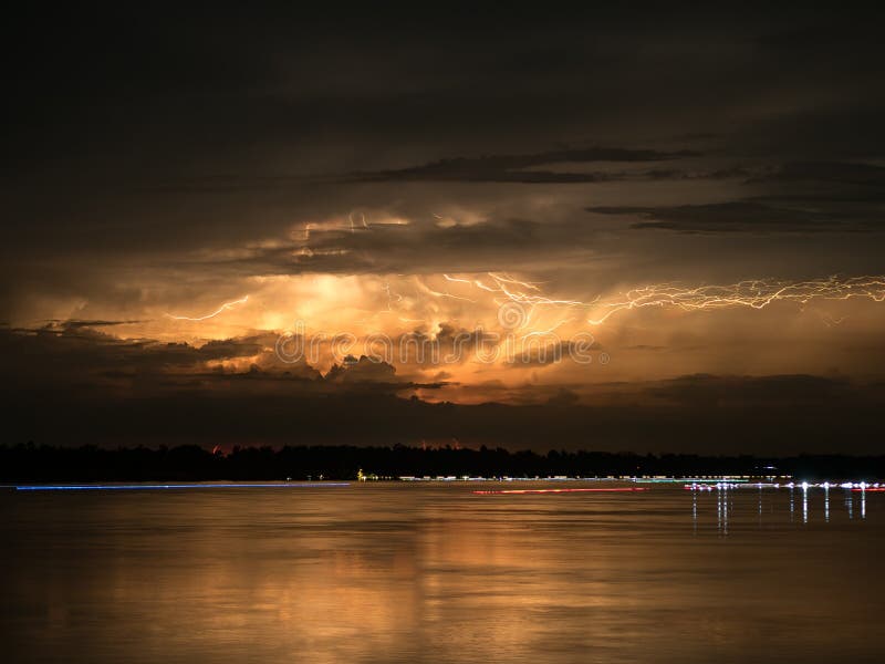 Thunderstorm and Lightning at Night Stock Image - Image of spark ...