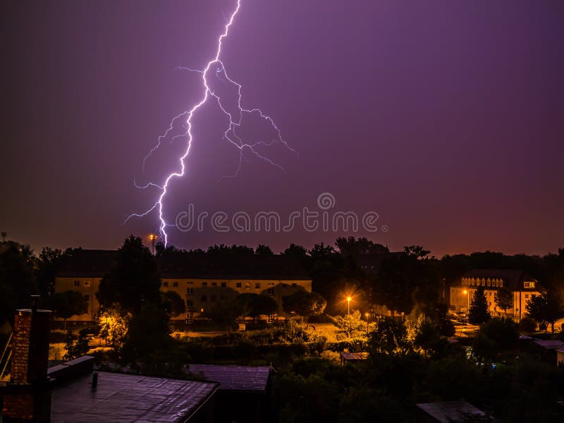 Thunderstorm with Lightning Over a City Stock Image - Image of house ...