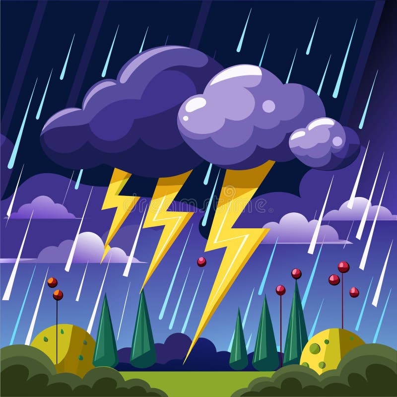 Thunderstorm with Lightning and Rain. Stock Vector - Illustration of presentation, nature: 311346940