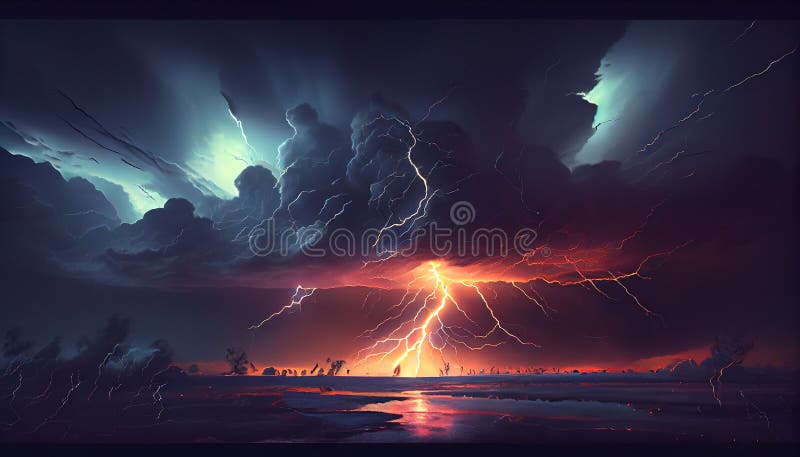 Thunderstorm and Lightning in the Sky. Generative Ai Stock Illustration ...