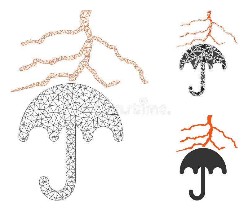 Thunderstorm Lightning Umbrella Vector Mesh Wire Frame Model and ...