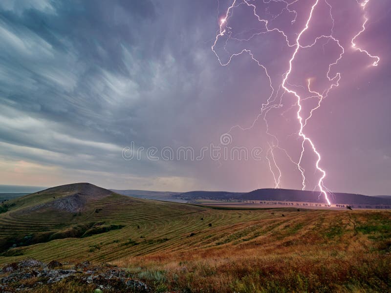 Thunderstorm with Lightnings Over the Fields Stock Photo - Image of ...