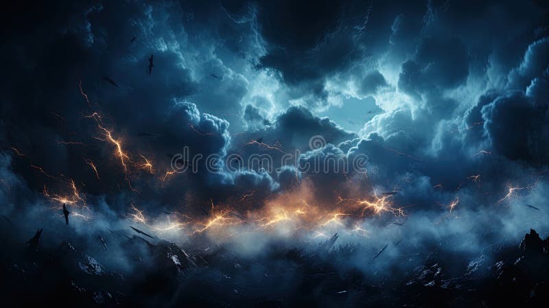 Thunderstorm with Menacing Dark Grey and Stormy Blue Clouds and Flashes ...