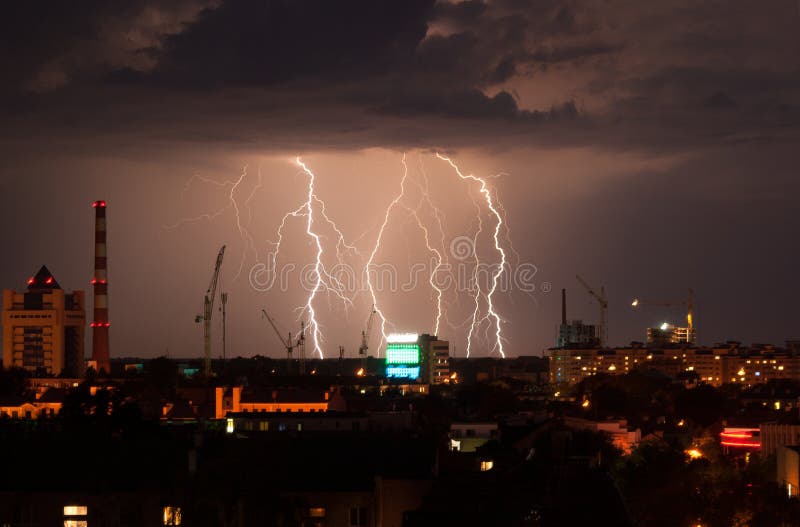 Thunderstorm at Night in the City Stock Image - Image of weather ...