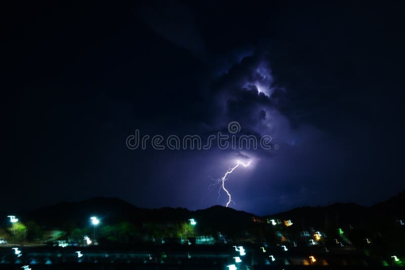 Thunderstorm at Night with Lightning Stock Image - Image of bright ...
