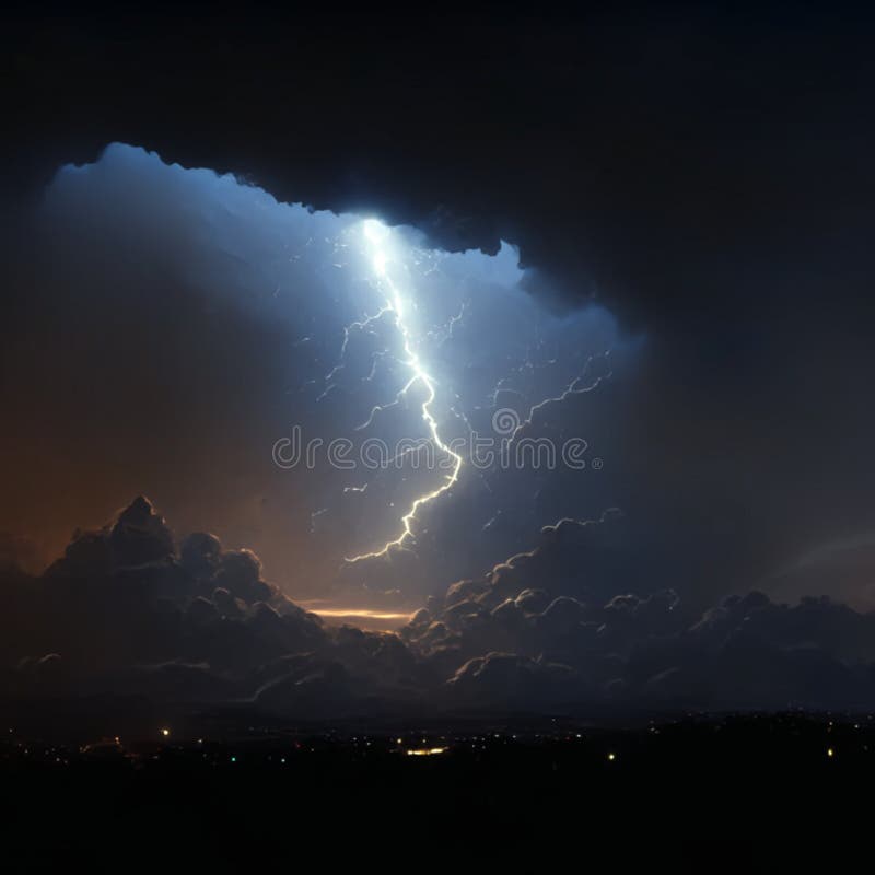 A Thunderstorm in the Night Sky. a Thunderstorm in the Night Sky Stock ...