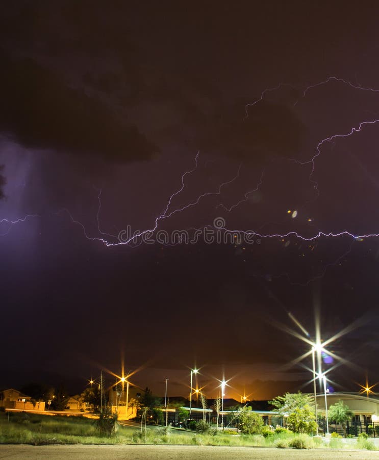 Thunderstorm at night time stock image. Image of buildings - 44501409