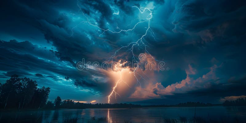 Thunderstorm Obak Night Landscape Stock Illustration - Illustration of ...