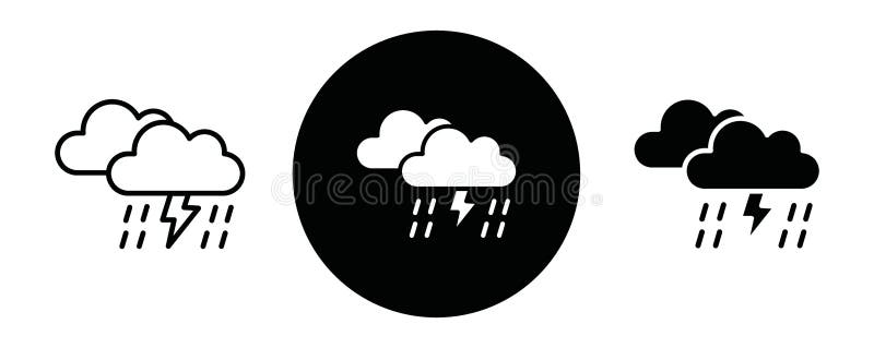 Thunderstorm Outline Icon Collection or Set. Thunderstorm Thin Vector ...