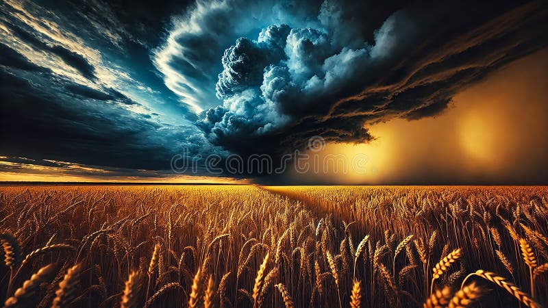 Thunderstorm Over a Golden Wheat Field Stock Illustration ...