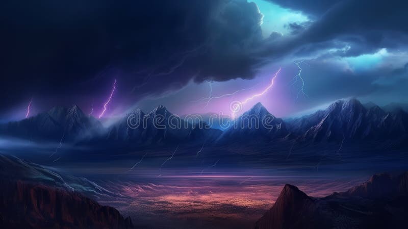 A Thunderstorm Over a Majestic Mountain Range. Generative Ai Stock ...
