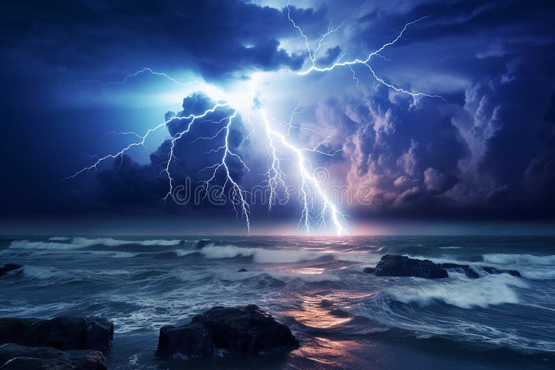 Thunderstorm Over the Ocean Stock Photo - Image of fury, atmospheric ...