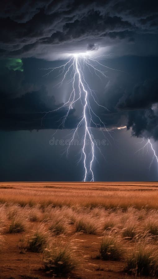 Thunderstorm Over Open Plain with Multiple Lightning Strikes ...